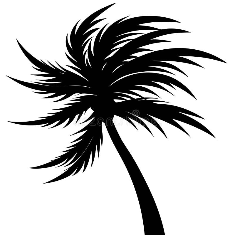 Wind Blown Palm Tree Silhouette with Swaying Fronds Stock Vector ...