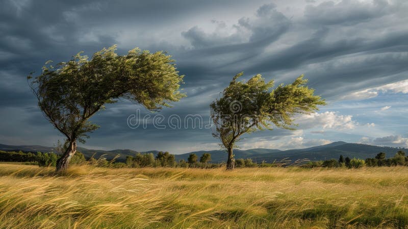 Wind-Blown Trees Under Overcast Skies, Force of the Wind and Potential ...