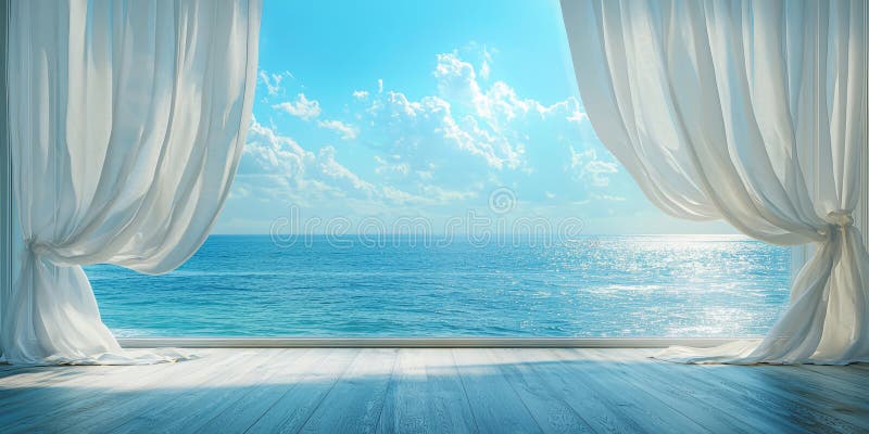 Wind-blown White Curtains in a Summer Beach House, Overlooking the ...