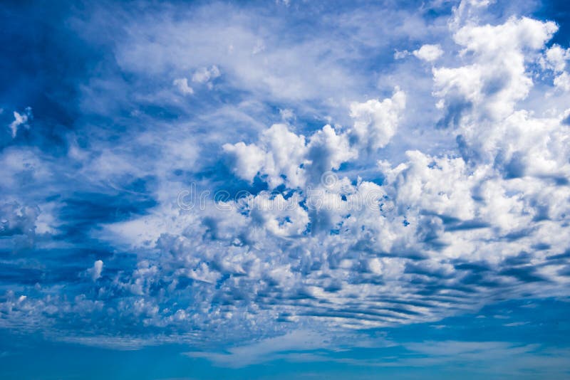 Wind Blows Clouds Over Blue Sky - Altocumulus Clouds Stock Photo ...