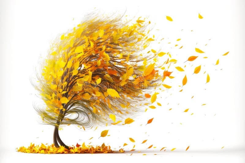 Wind Blows Yellow Leaves during Autumn Leaf Fall Isolated on White ...