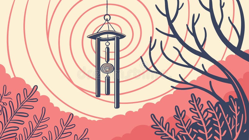 Wind Chime with Abstract Lines in Bare Winter Forest, Vector Design ...