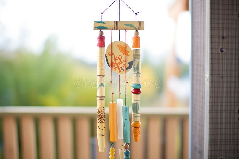 Wind Chime with Carved Oriental Patterns on Bamboo Slats Stock Image ...