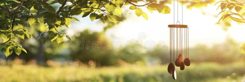 A Wind Chime Hanging from a Tree Branch, Creating a Serene Atmosphere ...