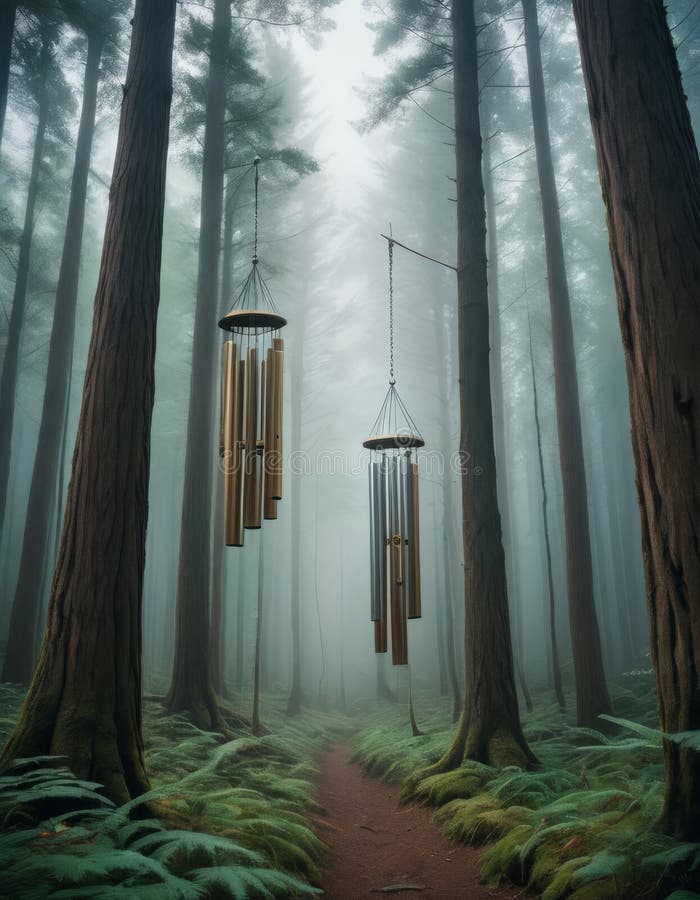 Wind Chimes in Misty Forest Stock Image - Image of ambiance, misty ...