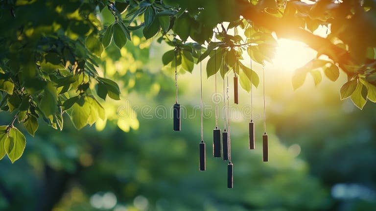 Wind Chimes Hanging from Tree Stock Image - Image of tree, generated ...