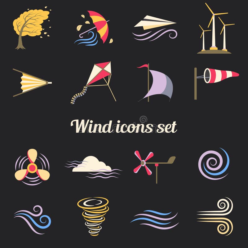 Wind Color Flat Icons stock vector. Illustration of internet - 74371135