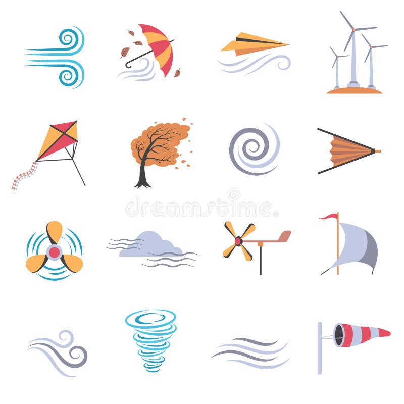 Wind Color Flat Icons stock vector. Illustration of mobile - 74912044