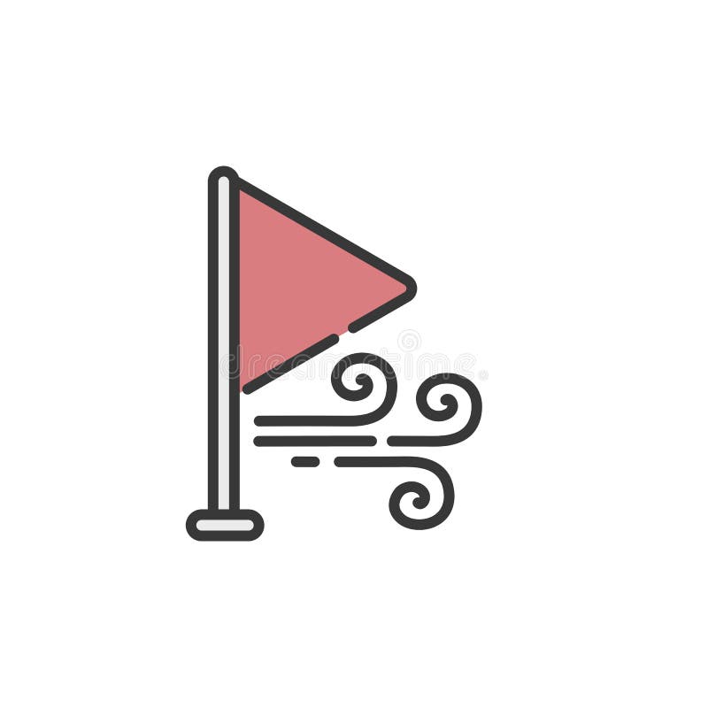 Wind Direction and Flag. Filled Color Icon. Weather Vector Illustration ...