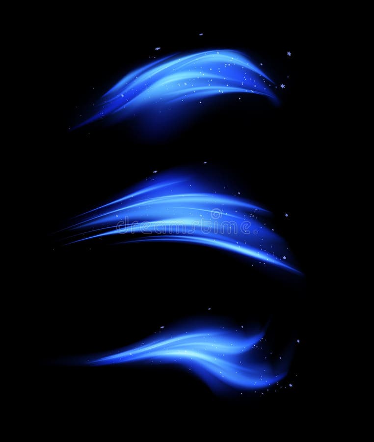 Wind Effect, Air Steam with Sparkles, Blue Air Flow Wave Effect Vector ...