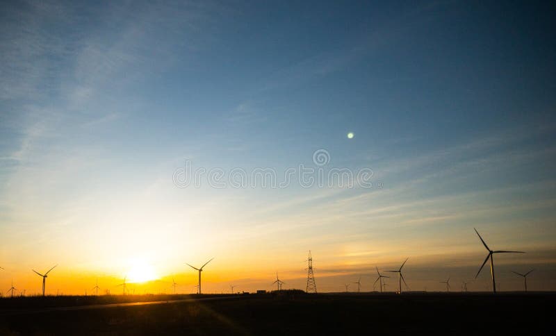 Wind Electric Power Plant at Sunset Stock Image - Image of industry ...