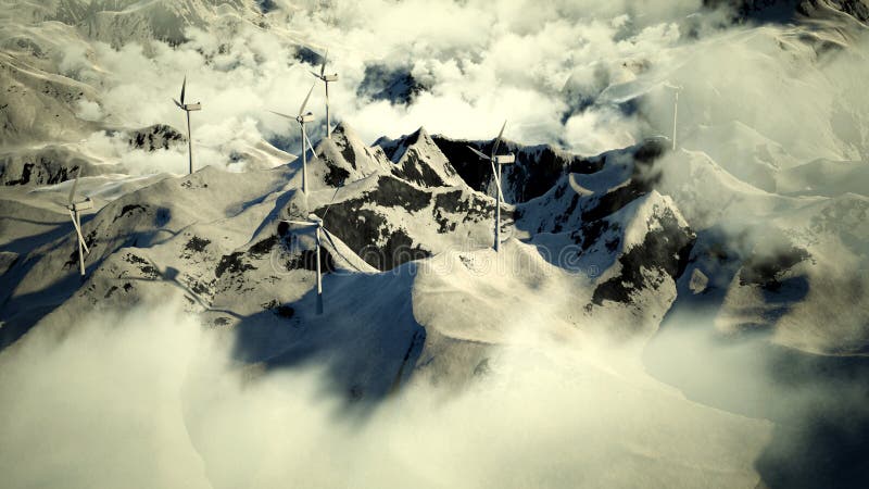 Wind Electricity Generators in Mountain Stock Illustration ...