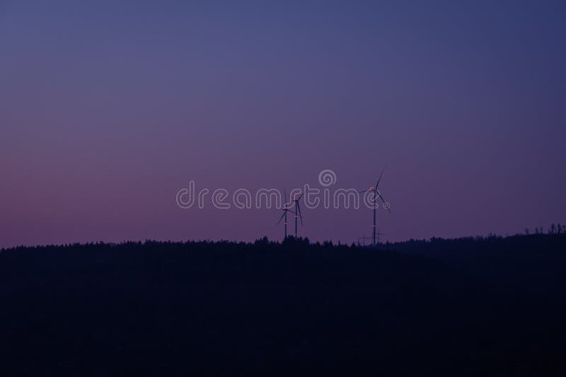 Wind Energy in Dawn with Red Ligths Stock Photo - Image of turbine ...