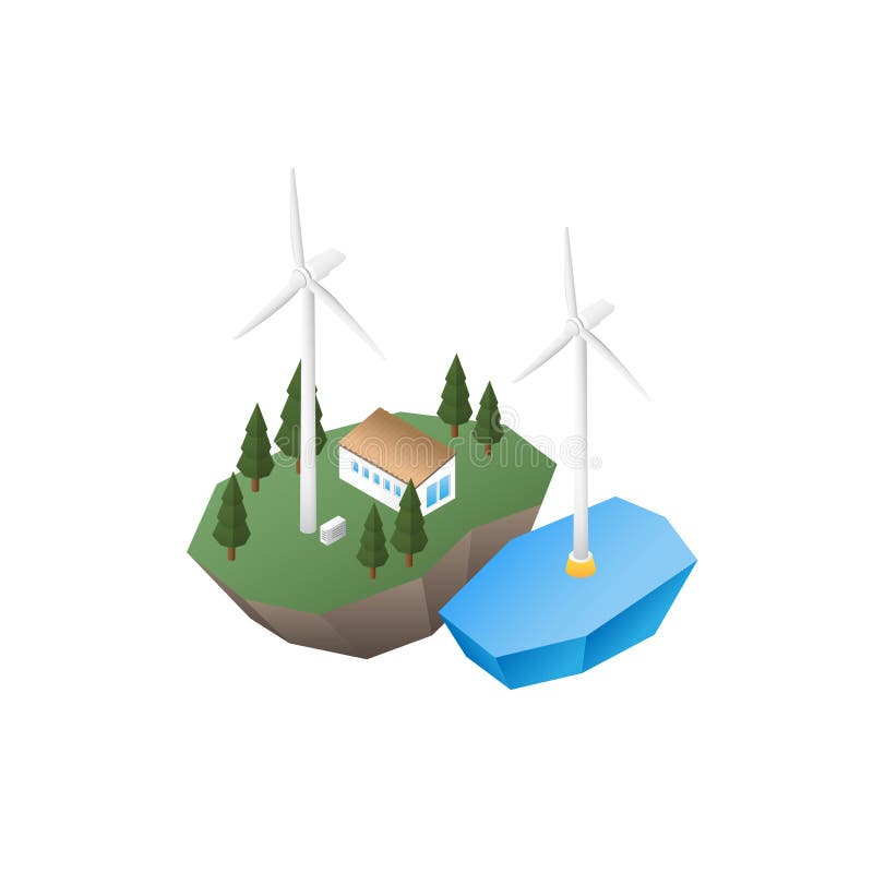 Wind Energy, Wind Farm with Isometric Graphic Stock Vector ...