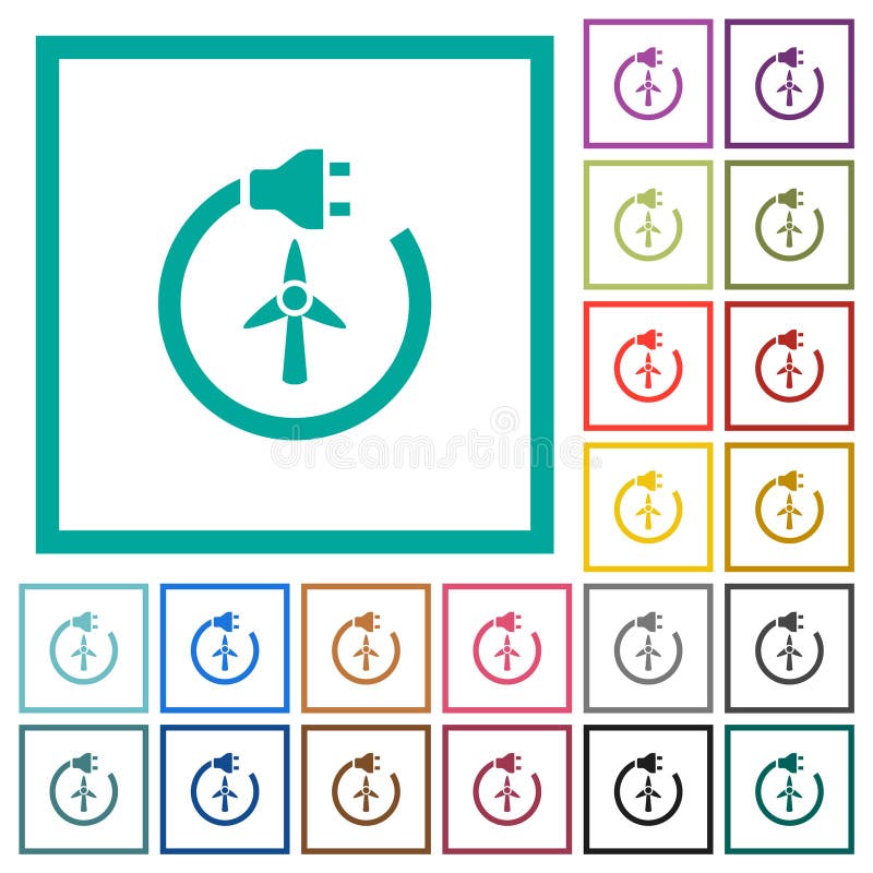 Wind Energy Flat Color Icons with Quadrant Frames Stock Illustration ...