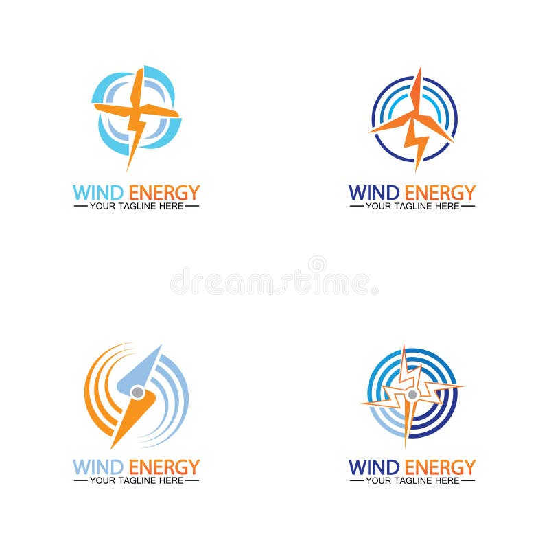 Wind Energy Logo. Renewable Energy Icon with Wind Turbines and Thunder ...