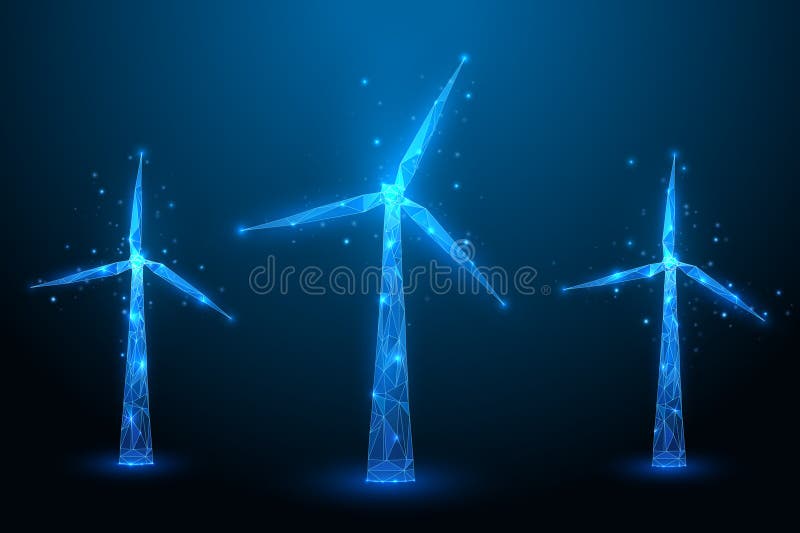 Wind Energy. Low Poly Wireframe Stock Vector - Illustration of ...