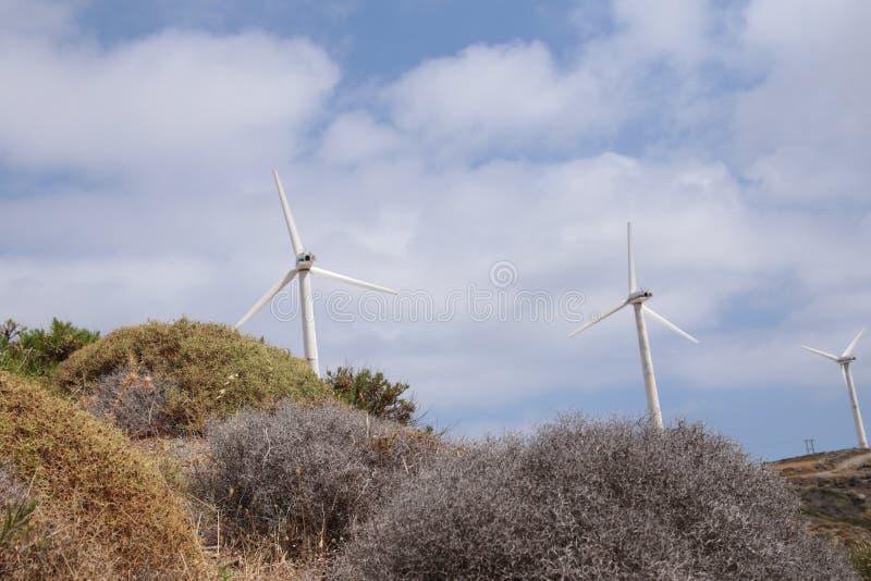 Wind-energy Park Wind Generators in Andros Island Greece Stock Image ...
