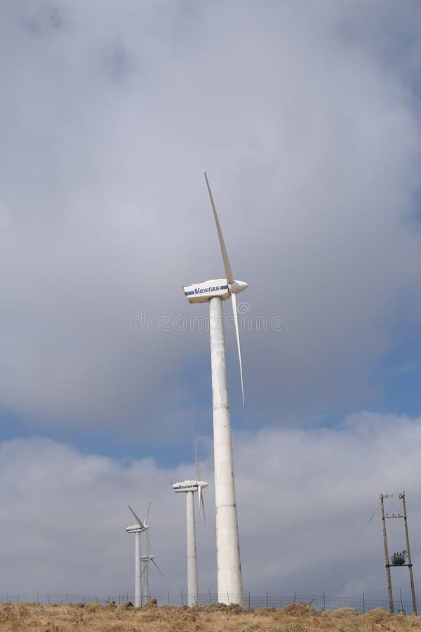 Wind-energy Park Wind Generators Blue Sky and Clouds in Andros Island ...