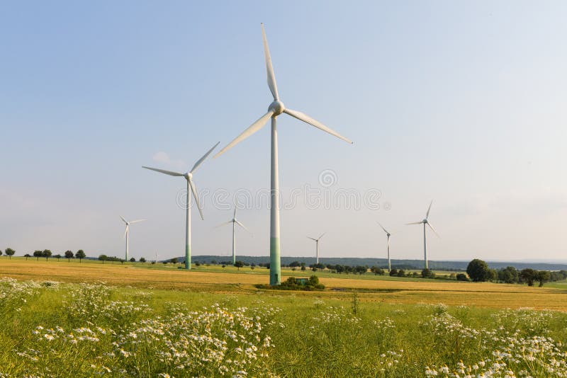 Wind Engines with Wild Meadow Stock Photo - Image of engine, blue: 32277220