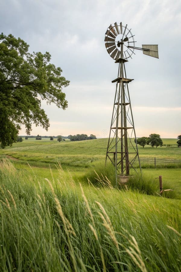 Wind fan in a grass field stock illustration. Illustration of landscape ...