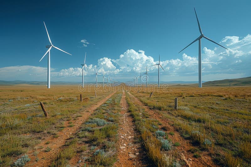 Wind Farm in Action Aligned Turbines Capturing Wind Energy for Power ...