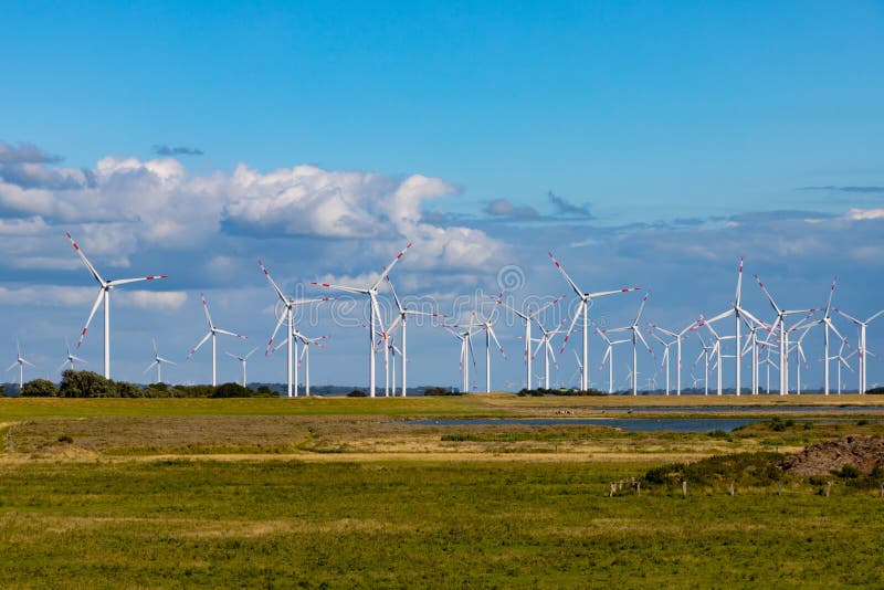 Wind Farm with Many Wind Turbines on the Horizon Stock Photo - Image of ...