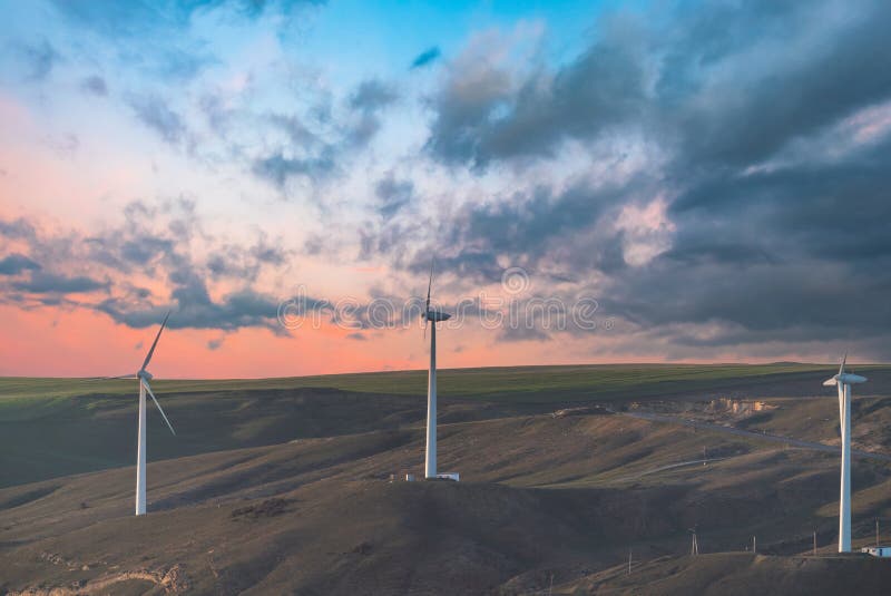 Wind farm on the mountains stock image. Image of wind - 216051911
