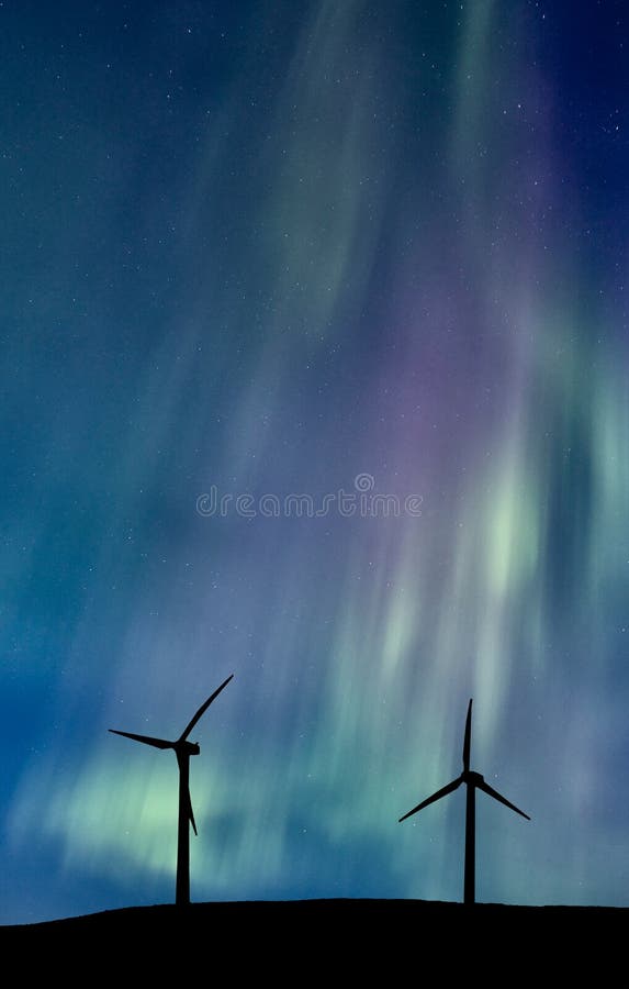 Wind Farm and Northern Lights Stock Image - Image of nature ...