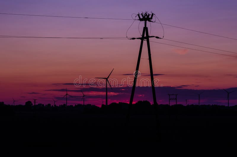 WIND FARM and POWER POLE of an ELECTRICITY TRANSMISSION LINE Stock ...