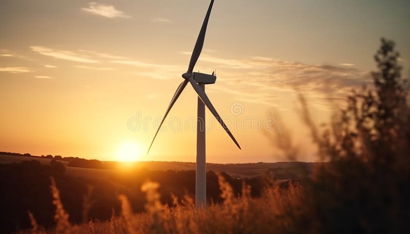 Wind Farm Propellers Spinning, Generating Alternative Energy at Sunset ...
