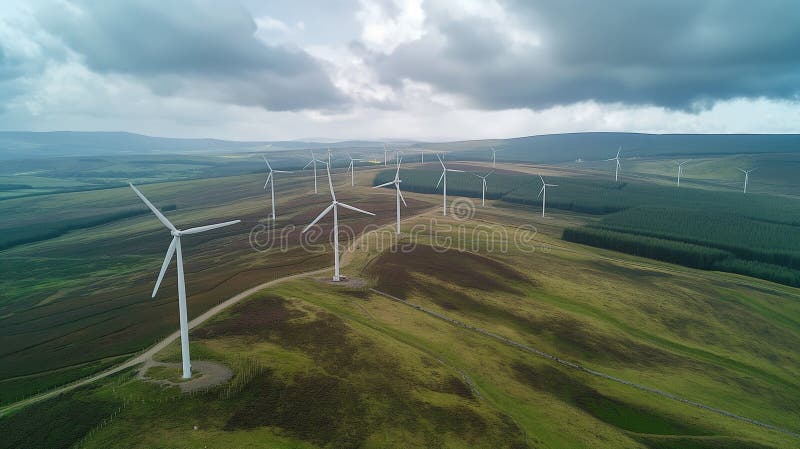 Wind Farm with Rows of Wind Turbines Harnessing Renewable Energy Stock ...