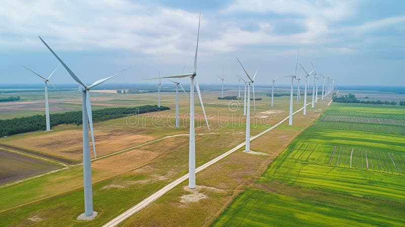 Wind Farm with Rows of Wind Turbines Harnessing Renewable Energy Stock ...