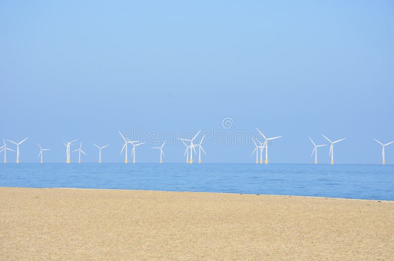 Wind Farm at Sea with Beach Stock Image - Image of offshore, renewable ...
