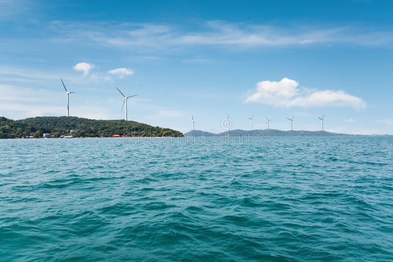 Wind farm on seaside stock image. Image of futuristic - 95592187