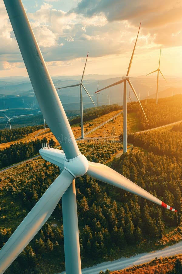 A Wind Farm with Several Wind Turbines in the Background Stock Photo ...