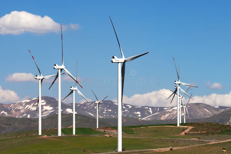 Wind Farm at Sun Spring Day Stock Image - Image of energy, flow: 170859367