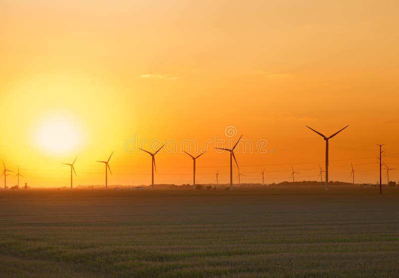 Wind Farm Sunset stock image. Image of windmill, nature - 17623039