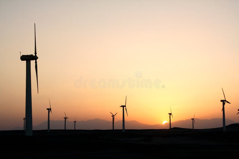 Wind farm after sunset stock photo. Image of reduction - 29893740