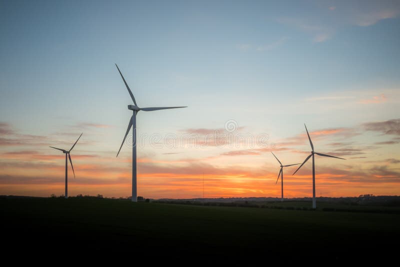 Wind Farm at Sunset stock image. Image of stubbings, energy - 52704973