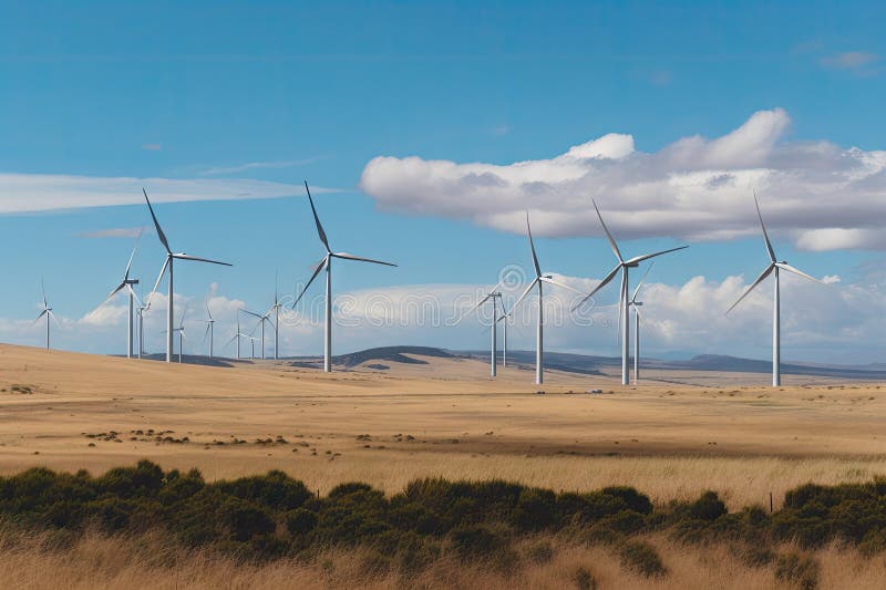 Wind Farm, with Turbines Spinning in the Breeze Stock Illustration ...
