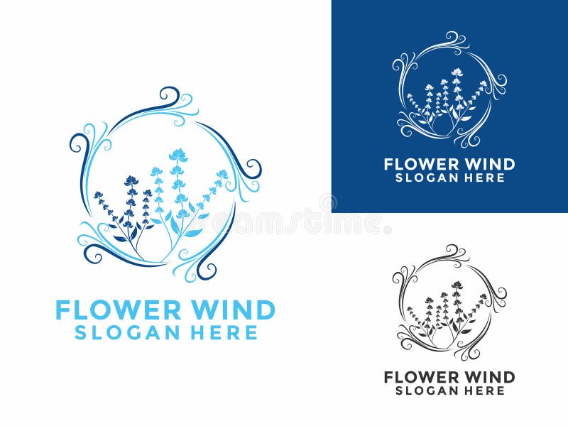 Wind and Flower Logo Vector. Elegant Blue Abstract Wind and Flower on ...