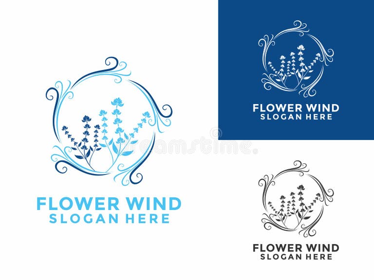 Wind and Flower Logo Vector. Elegant Blue Abstract Wind and Flower on ...