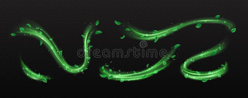 Wind Flows Carrying Leaves and Green Dust Illustration Set Stock Vector ...