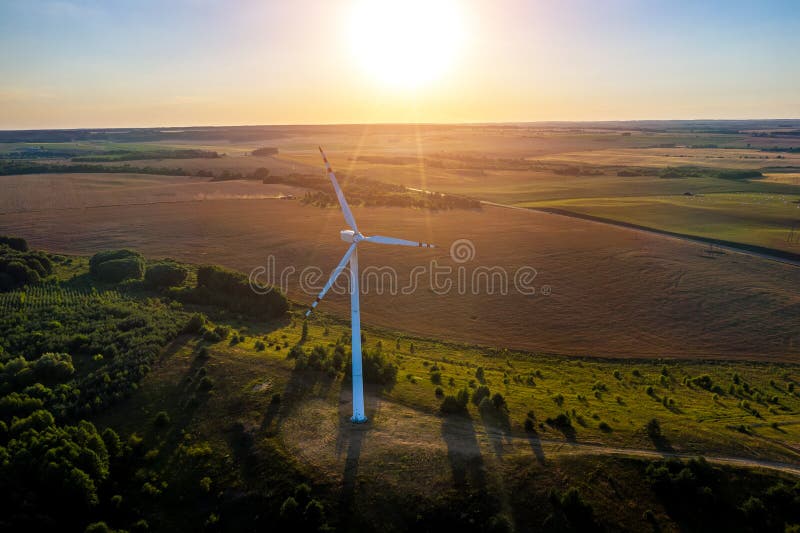 Wind Generator on the Background of the Setting Sun Top View from a ...