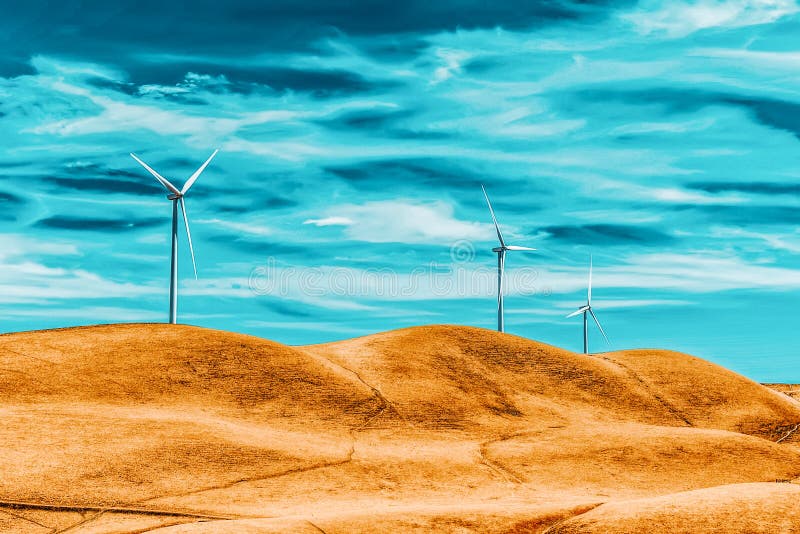 Wind Generators in the Endless Fields Stock Photo - Image of nature ...