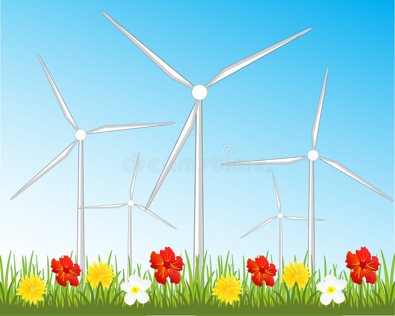 Wind generators on glade stock vector. Illustration of figure - 91082337