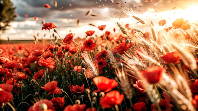Wind Gently Caressing a Field of Flowers, Creating a Rhythmic and ...