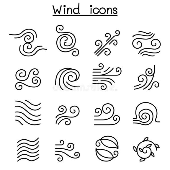 Wind Icon Set in Thin Line Style Stock Vector - Illustration of ...