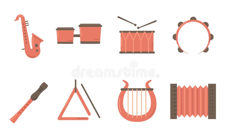 Wind Instruments Flat Set. Vector Stock Vector - Illustration of ...